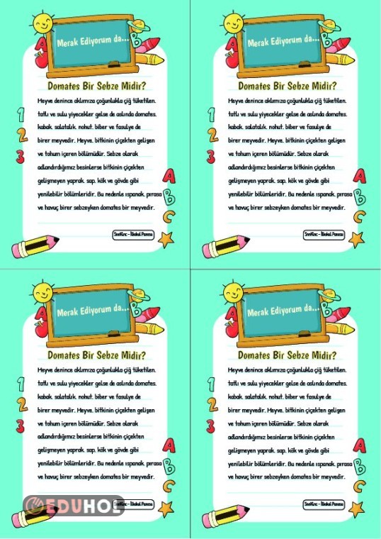 Mini Okuma Kartları - Domates ... | Eduhol - Ders Videoları İzle Online ...