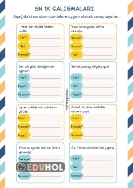 5N 1K Çalışması · Eduhol - Etkinlik İndir Oyun Oyna Test Çöz Video İzle