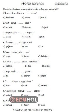 Alfabetik Sıralama Test 1 · Eduhol - Etkinlik İndir Oyun Oyna Test Çöz ...