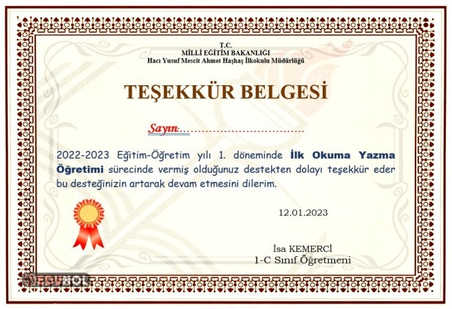 Veliler İçin Teşekkür Belgesi... · Eduhol - Etkinlik İndir Oyun Oyna ...