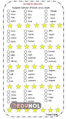 Alfabetik Sıralama · Eduhol - Etkinlik İndir Oyun Oyna Test Çöz Video İzle