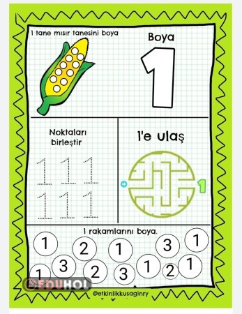 1 Rakamı Çalışma Sayfası -1 · Eduhol - Etkinlik İndir Oyun Oyna Test ...