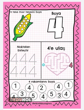 4 Rakamı Çalışma Sayfası-4 · Eduhol - Etkinlik İndir Oyun Oyna Test Çöz ...