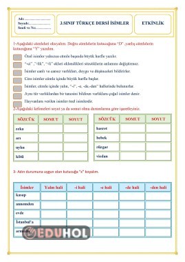 3.Sınıf Türkçe İsimler (Etkin... · Eduhol - Etkinlik İndir Oyun Oyna ...