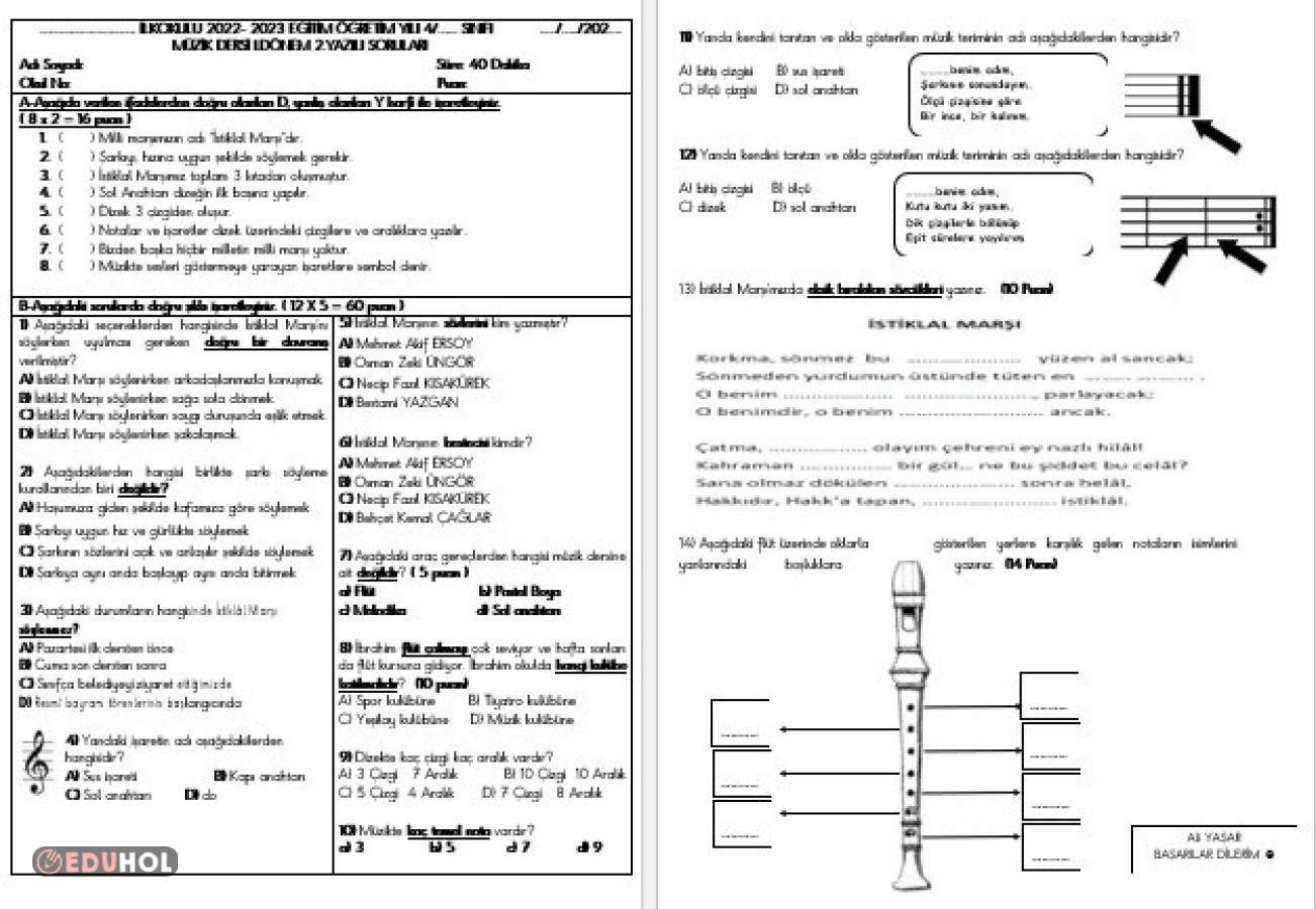 4.Sınıf Müzik - 1.Dönem 2.Yazı... | Eduhol - Ders Videoları İzle Online ...