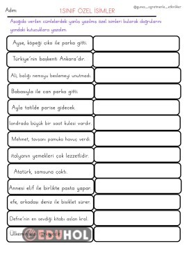 1. Sınıf Türkçe Özel İsimler... · Eduhol - Etkinlik İndir Oyun Oyna ...