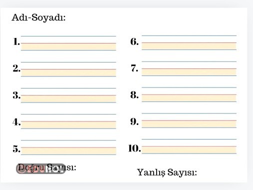 Dikte Kağıdı · Eduhol - Etkinlik İndir Oyun Oyna Test Çöz Video İzle