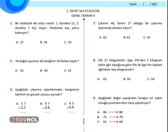 Matematik Genel Tekrar Testi-4 · Eduhol - Etkinlik İndir Oyun Oyna Test ...