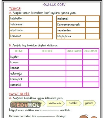Günlük Ödev · Eduhol - Etkinlik İndir Oyun Oyna Test Çöz Video İzle