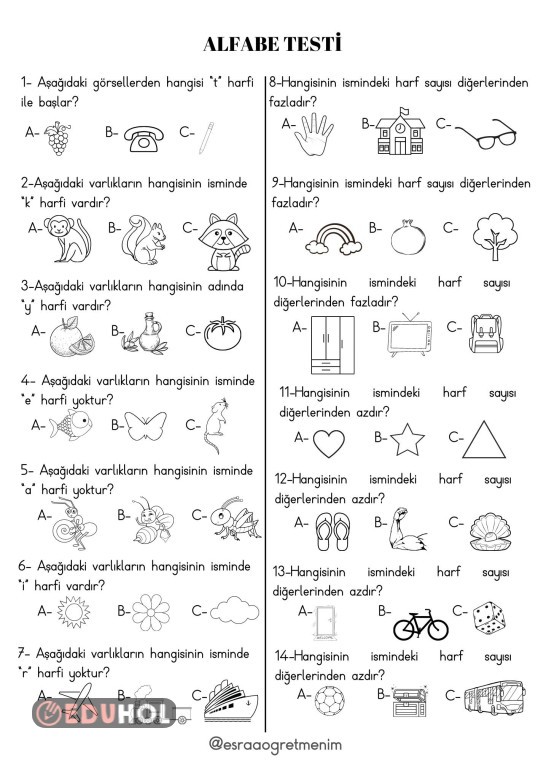 Alfabe Testi | Eduhol - Ders Videoları İzle Online Test Çöz Etkinlik İndir