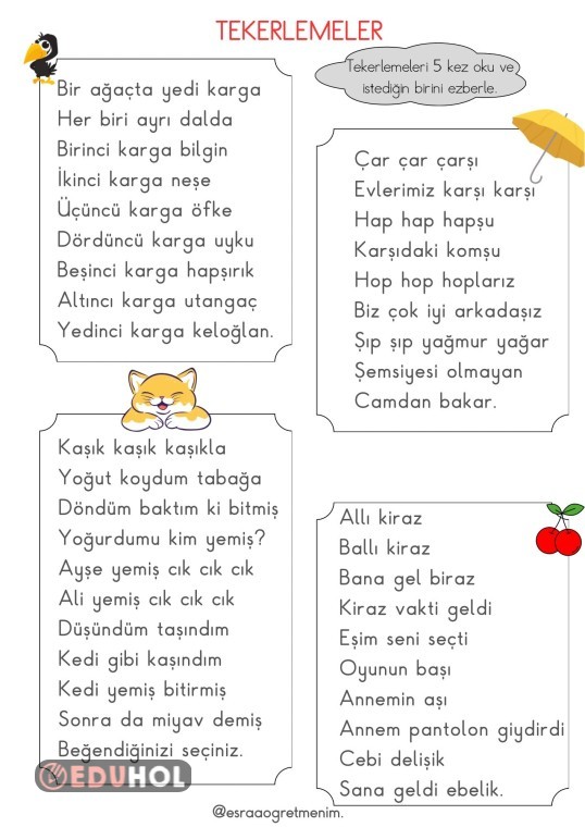 Tekerlemeler | Eduhol - Ders Videoları İzle Online Test Çöz Etkinlik İndir