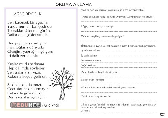 Okuma Anlama (Ağaç Şiiri) · Eduhol - Etkinlik İndir Oyun Oyna Test Çöz ... Okuma Anlama (Ağaç Şiiri) · Eduhol - Etkinlik İndir Oyun Oyna Test Çöz ...