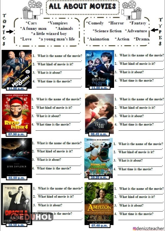 5.6.Movies Worksheet | Eduhol - Ders Videoları İzle Online Test Çöz ...