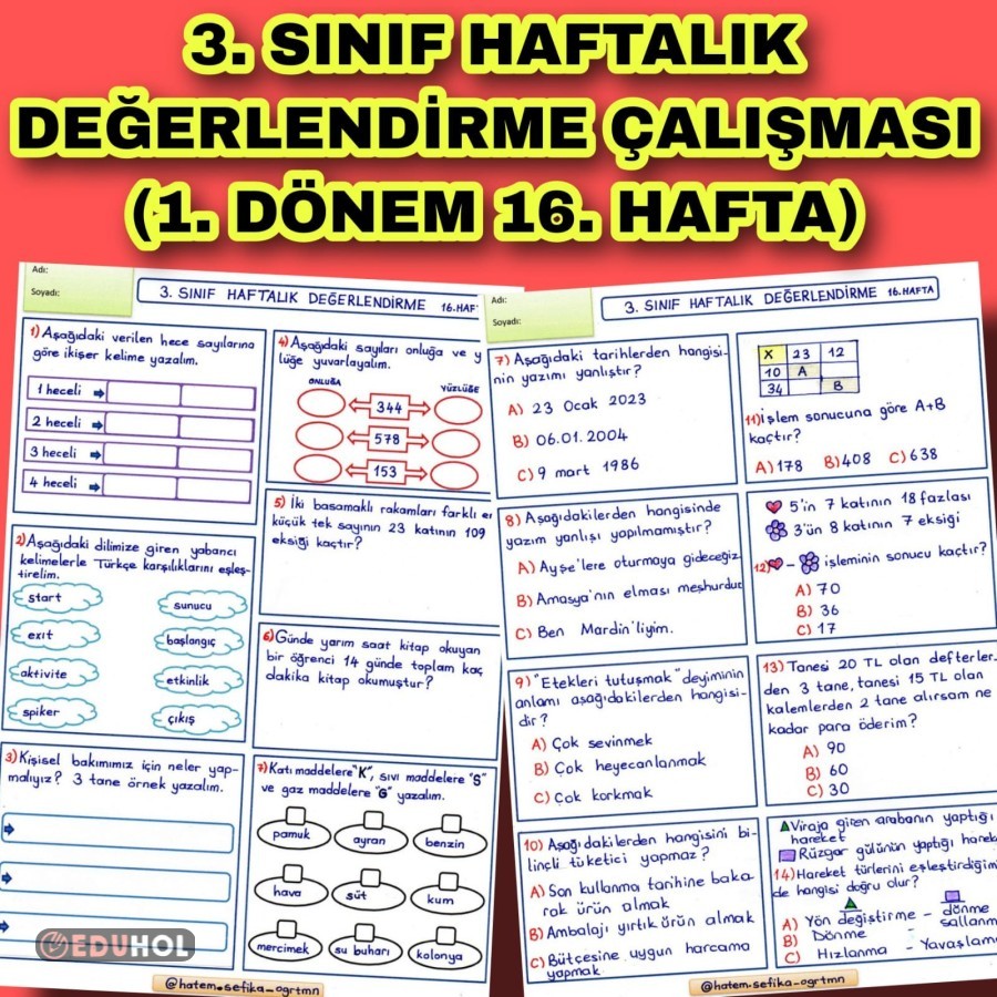 3.Sınıf Haftalık Değerlendirme... | Eduhol - Ders Videoları İzle Online ...