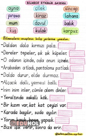 1. Sınıf Bilmece Dikte Çalışma... · Eduhol - Etkinlik İndir Oyun Oyna ...