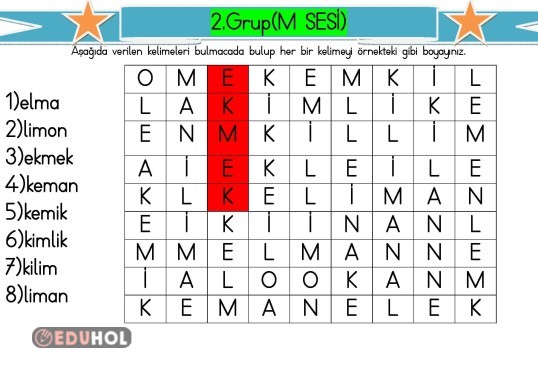 M Sesi Kare Bulmaca · Eduhol - Etkinlik İndir Oyun Oyna Test Çöz Video İzle