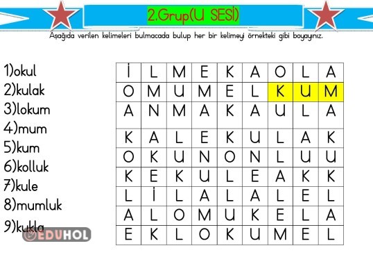 U Sesi Kare Bulmaca · Eduhol - Etkinlik İndir Oyun Oyna Test Çöz Video İzle