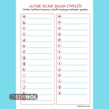 1.Sınıf Alfabe Kelime Bulma Et... · Eduhol - Etkinlik İndir Oyun Oyna ...