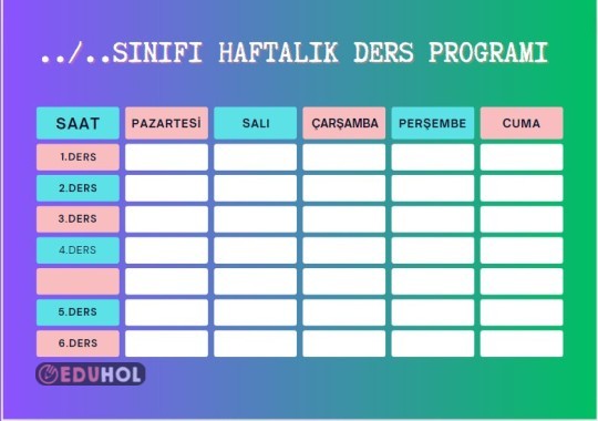 Haftalık Ders Çizelgesi Boş Şa... · Eduhol - Etkinlik İndir Oyun Oyna ...