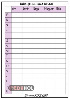 İsim-Şehir-Eşya-2 · Eduhol - Etkinlik İndir Oyun Oyna Test Çöz Video İzle