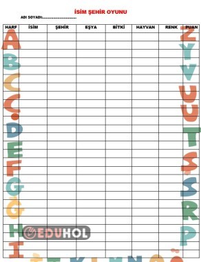 İsim Şehir Oyunu · Eduhol - Etkinlik İndir Oyun Oyna Test Çöz Video İzle