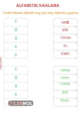 2.Sınıf Alfabetik Sıralama Kes... · Eduhol - Etkinlik İndir Oyun Oyna ...