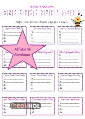 Alfabetik Sıralama · Eduhol - Etkinlik İndir Oyun Oyna Test Çöz Video İzle