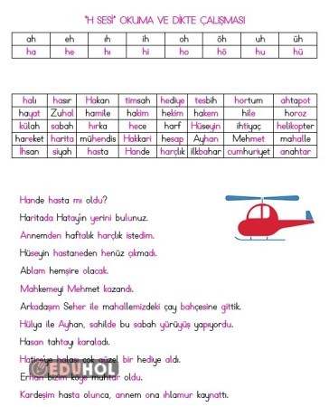H Sesi Okuma Ve Dikte Çalışmas... · Eduhol - Etkinlik İndir Oyun Oyna ...