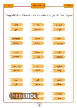 Alfabetik Sıralama · Eduhol - Etkinlik İndir Oyun Oyna Test Çöz Video İzle
